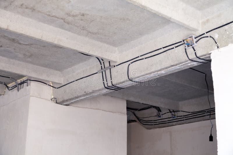 Cable Laying Ceiling. Electrical Wires on Wall. Wiring Replacement ...