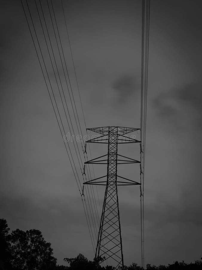 Cable Lines and Tower Under a Moonlight Stock Image - Image of symmetry ...
