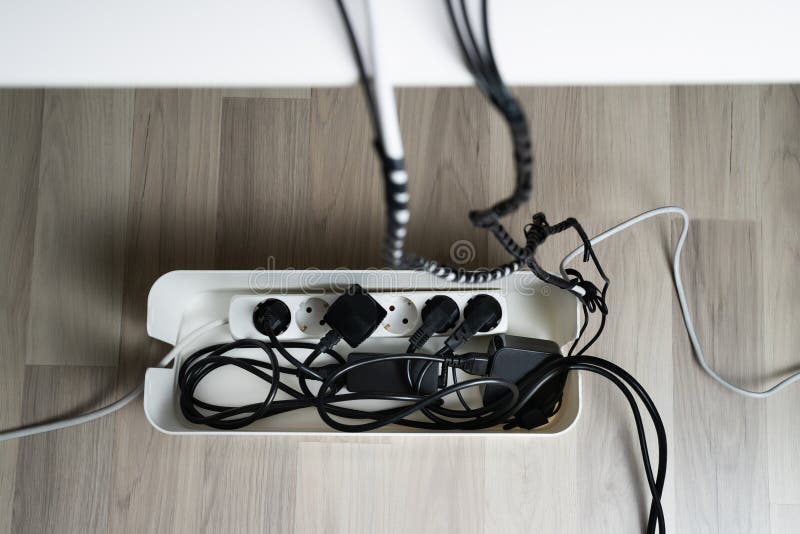Cable Management Box with Cables on Floor Stock Photo - Image of ...
