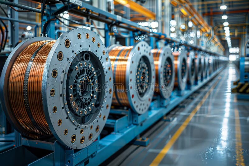 Industrial Spools of Copper Wire Showcasing Production, Generative Ai ...