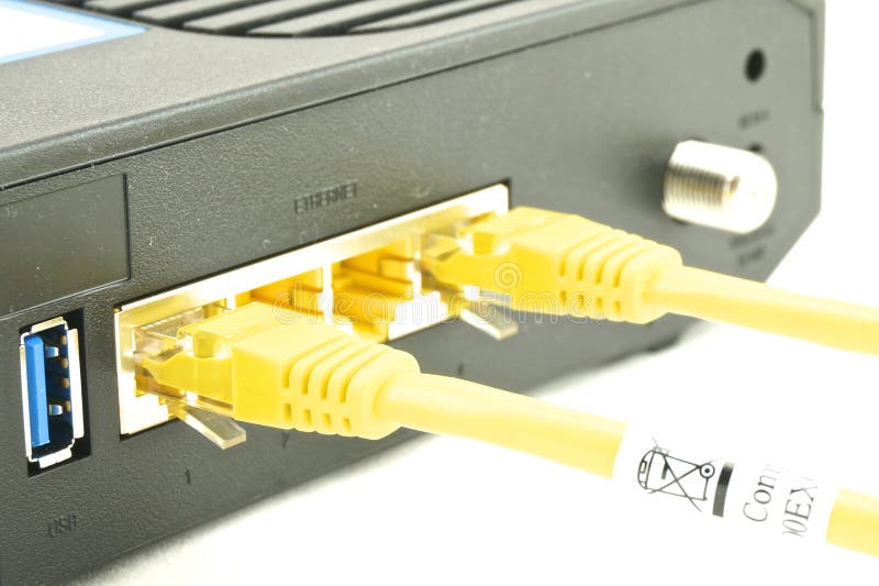 Cable Modem Router with Yellow Lan Stock Image - Image of modem, line ...