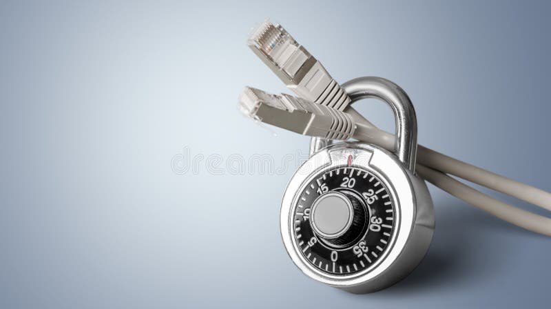 Lock and Network Cable, Close-up View Stock Illustration - Illustration ...