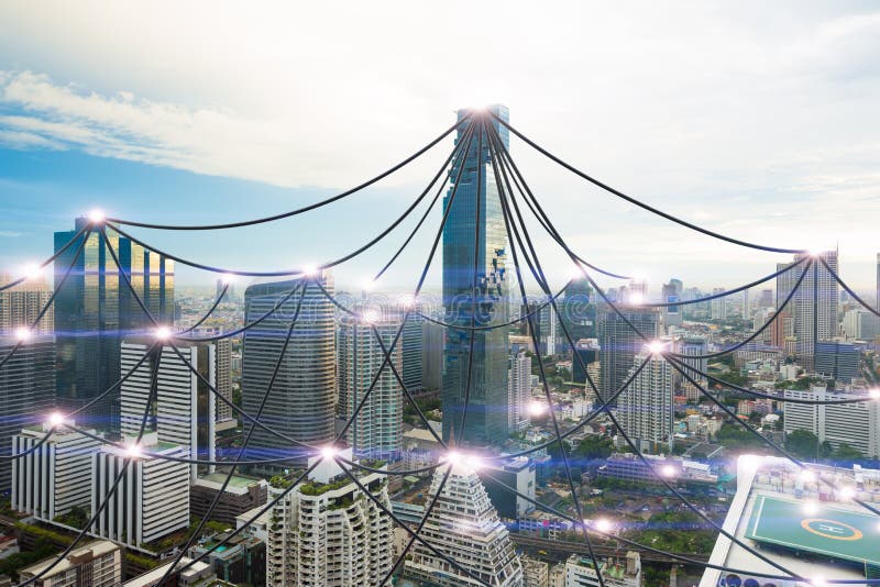Cable Networking Connect Technology Abstract Concept on City Background ...