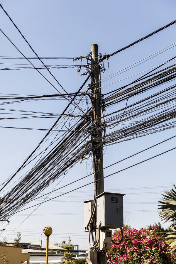 Cable Post Full of Wires and Cables in Vietnam Stock Image - Image of ...