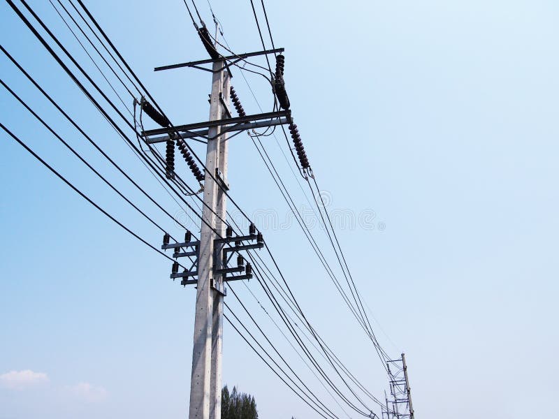 Cable Power Lines on Electricity Pole Stock Photo - Image of high ...