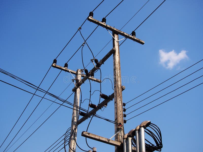 Cable Power Lines on Electricity Pole Stock Photo - Image of electrical ...
