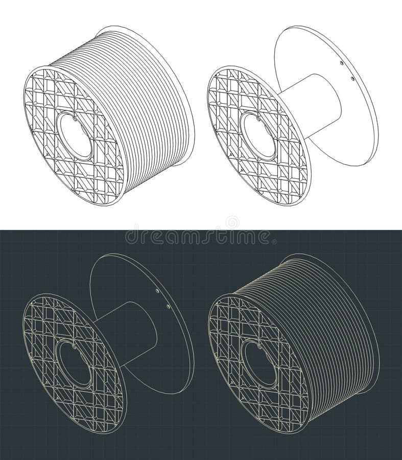 Cable Reel Isometric Blueprints Stock Vector - Illustration of ...