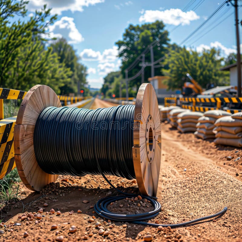 Large Cable Spool at Construction Site Ready for Use, Generative Ai ...