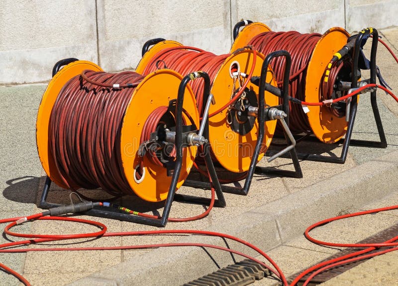 Cable Reel and Pipes at the Construction Site Stock Image - Image of ...
