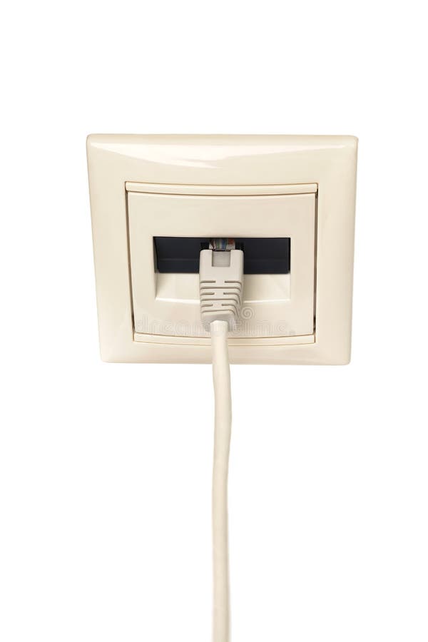 Cable with RJ-45 Connector is Connected To a Wall Outlet. Stock Photo ...