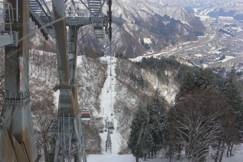 Cable Rope Way in Winter at Ski Resort Stock Photo - Image of japan ...