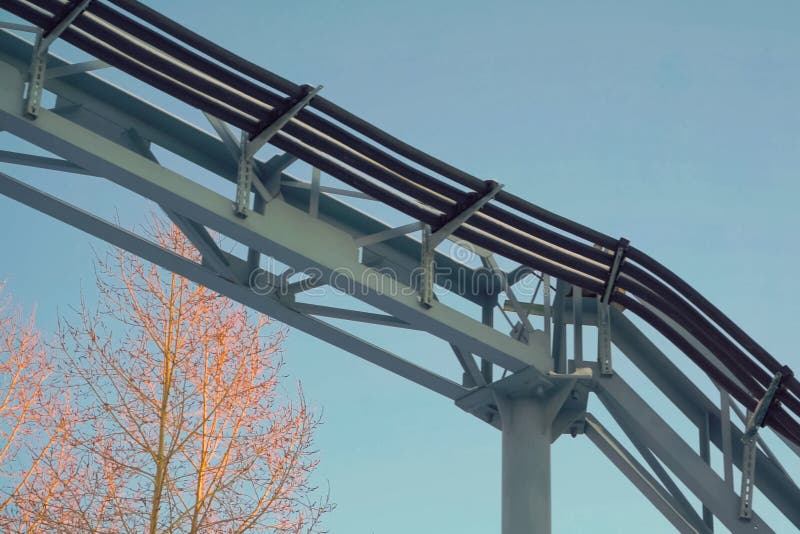 Cable route on steel poles stock photo. Image of system - 213762382