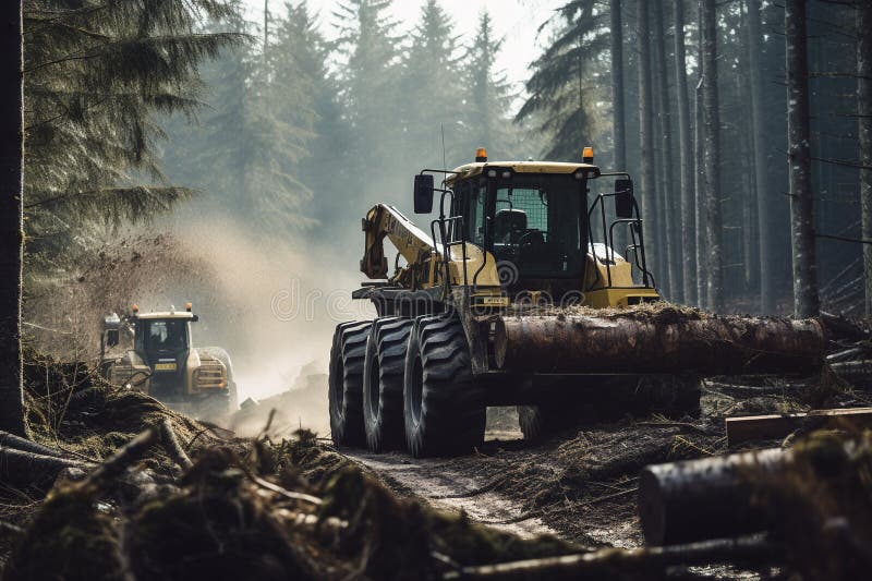 Cable Skidder Pulling Logs in Forest. Generative AI Stock Illustration ...