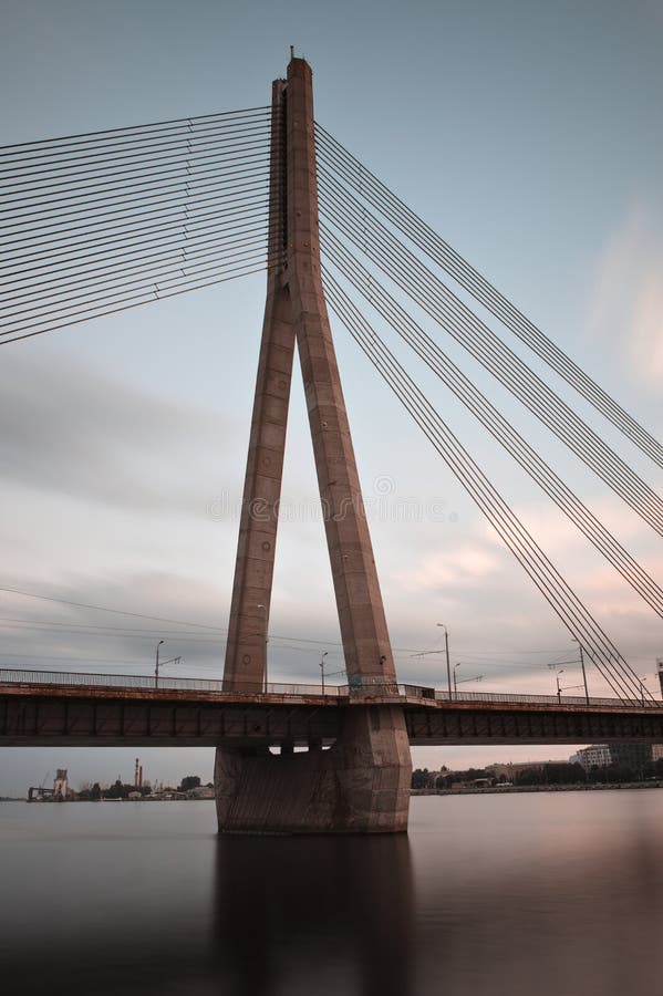 Cable-stayed bridge stock photo. Image of lighting, river - 27555820