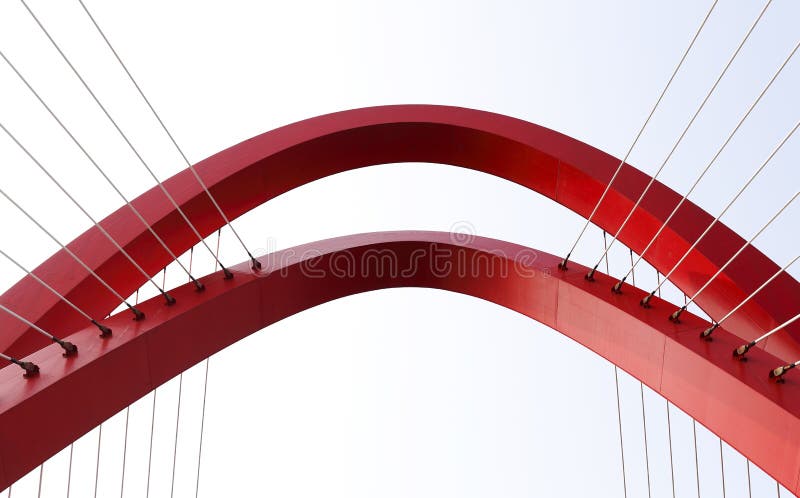 Red Arch Bridge Radial Cables Stock Photos - Free & Royalty-Free Stock ...