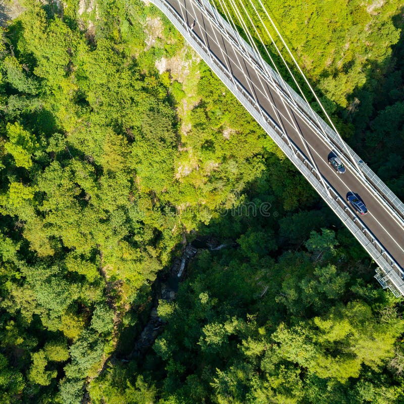 Cable Stayed Bridge with Car - Aerial View Stock Photo - Image of ...