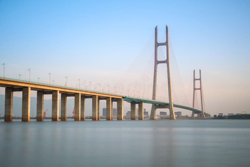 Cable Stayed Bridge at Dusk Stock Image - Image of engineering, scenery ...
