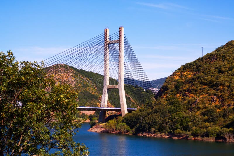 Cable-stayed Bridge Over Reservoir Stock Image - Image of outdoor ...