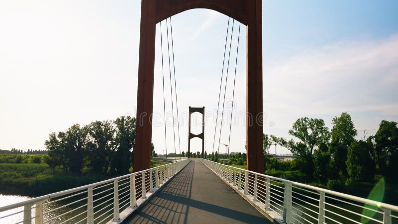 Cable Stayed Bridge for Pedestrian Crossing Stock Video - Video of ...