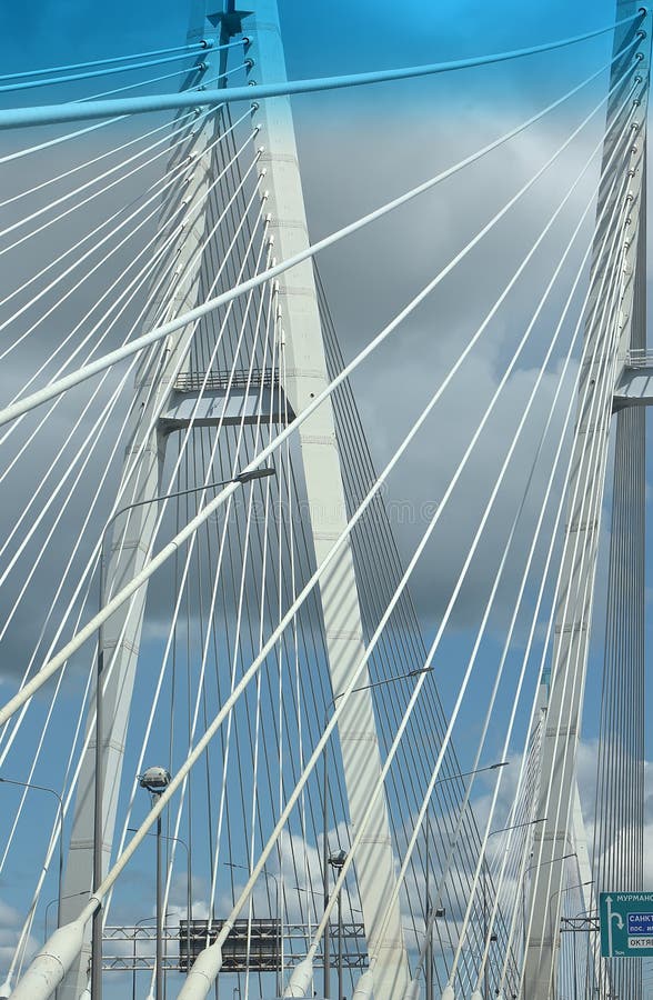 Cable-stayed bridge editorial image. Image of neva, multiple - 77446560