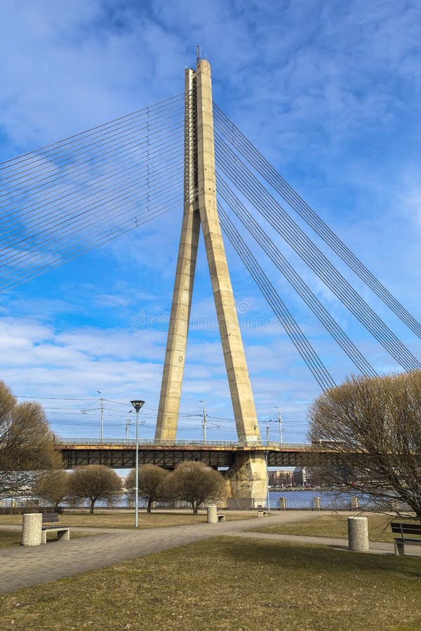 Cable-stayed bridge pylon stock photo. Image of pylon - 144862054