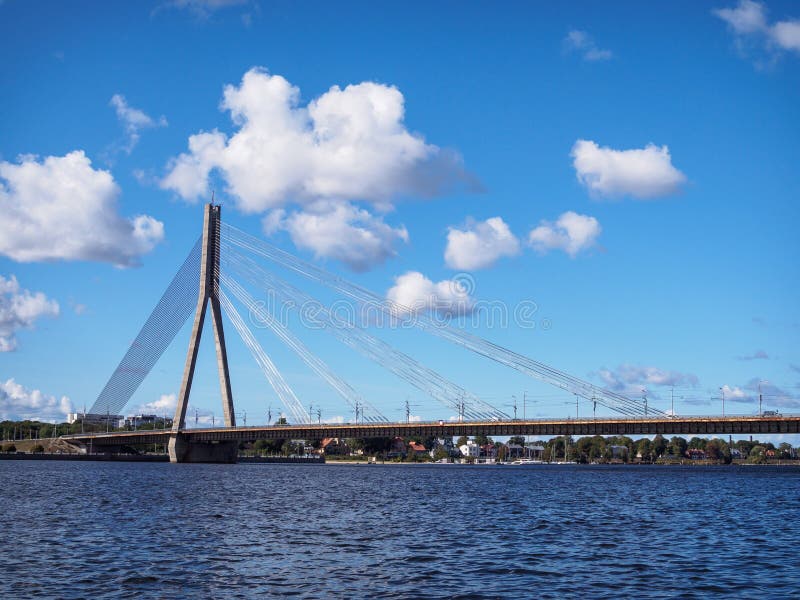 Cable-stayed Bridge in Riga, Latvia Editorial Photo - Image of ...