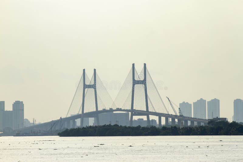 Cable Stayed Bridge on Saigon River, Vietnam. Stock Photo - Image of ...
