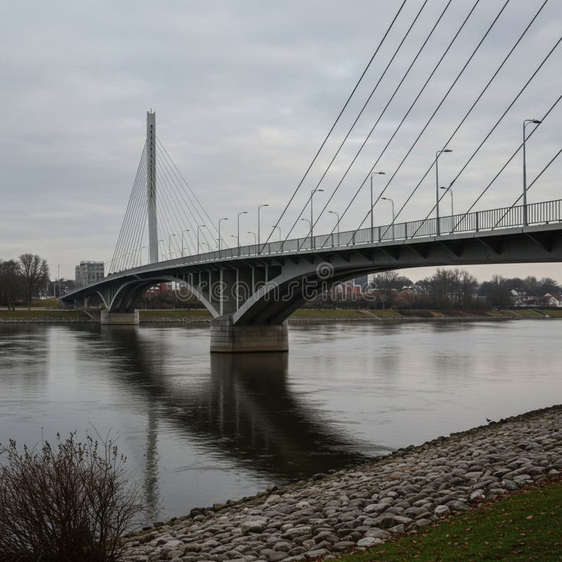 Cable-stayed Bridge with a Single Pylon Crossing a Wide River. the ...