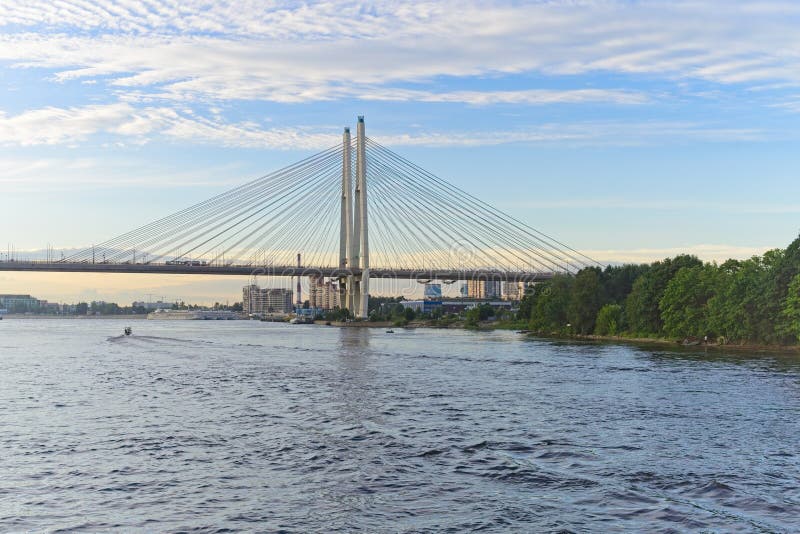 Saint Petersburg, Russia, July 13, 2024. Cityscape with Cable-stayed ...