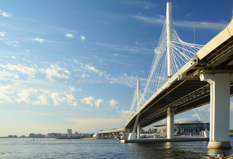 The Cable-stayed Bridge and the Stadium on the Krestovsky Island Stock ...
