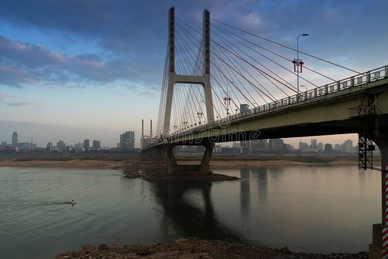 Cable Stayed Bridge at Sunset Stock Image - Image of cablestayed, city ...