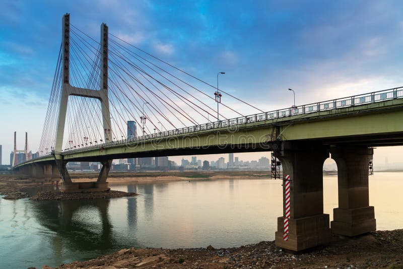 Cable Stayed Bridge at Sunset Stock Image - Image of skyline, cable ...