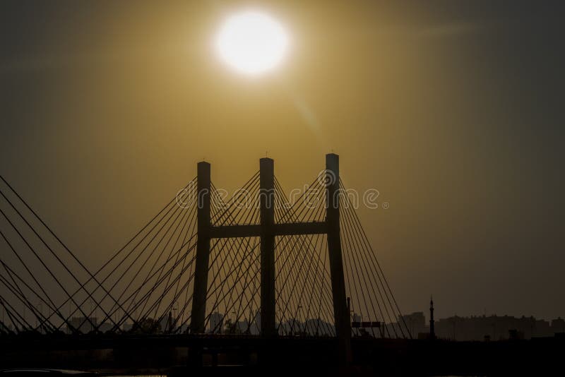 Cable Stayed Bridge in Sunset Stock Image - Image of cable, sunset ...