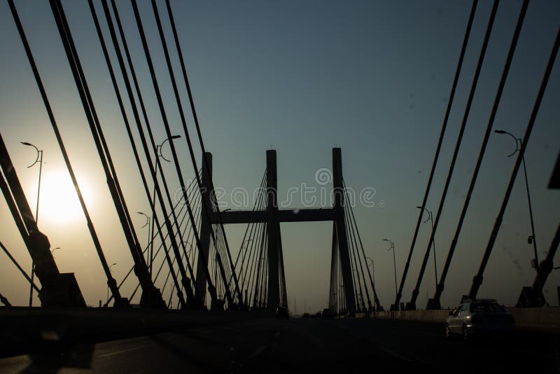 Cable Stayed Bridge in Sunset Stock Image - Image of view, stayed ...