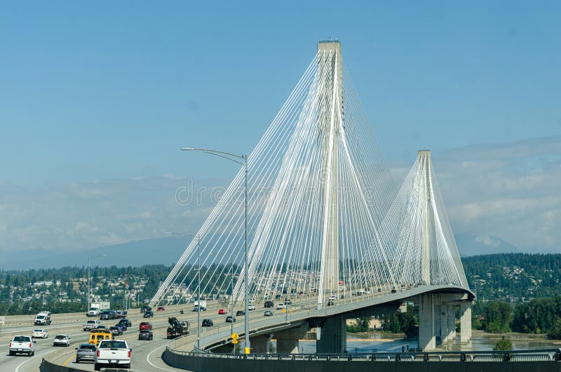 Cable-Stayed Port Mann Bridge Over Fraser River Editorial Photo - Image ...