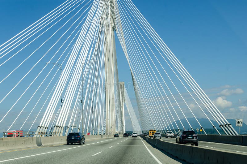 Cable-Stayed Port Mann Bridge Over Fraser River Editorial Stock Photo ...