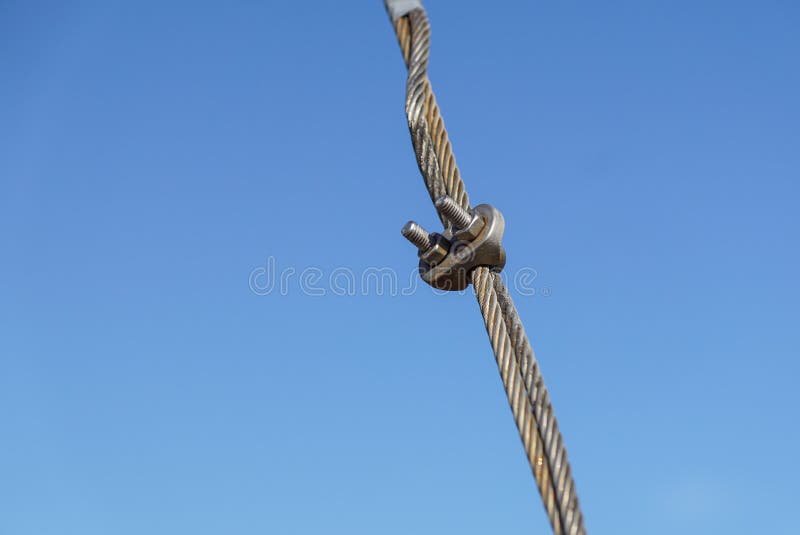 Cable Steel Wire and Metal Clamp a Part of Bridge Structure. Stock ...