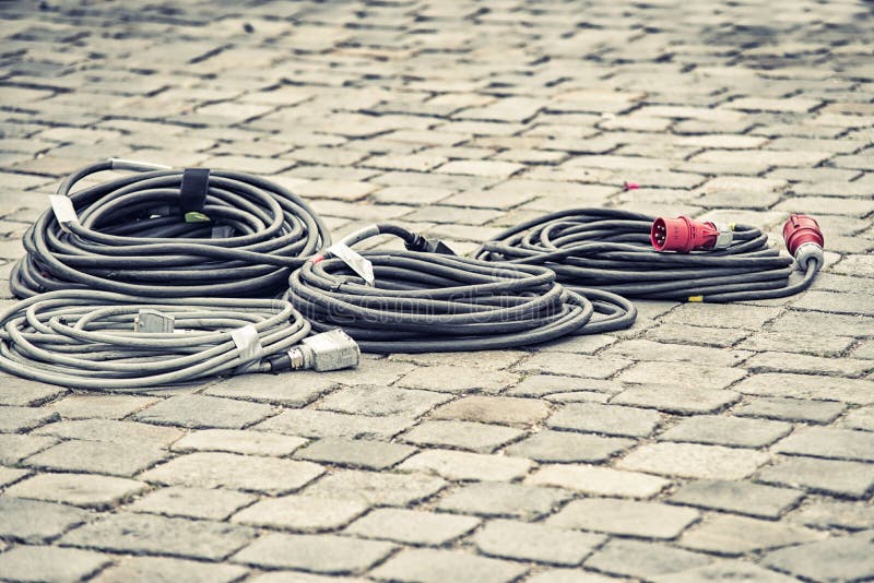 Cable on street stock photo. Image of cone, installing - 69160178