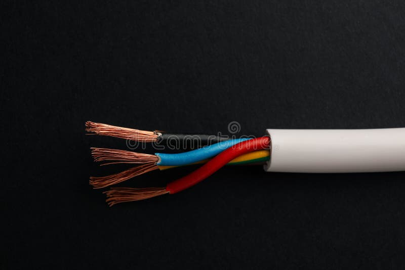 Cable with Stripped Wires on Black Background, Closeup Stock Photo ...