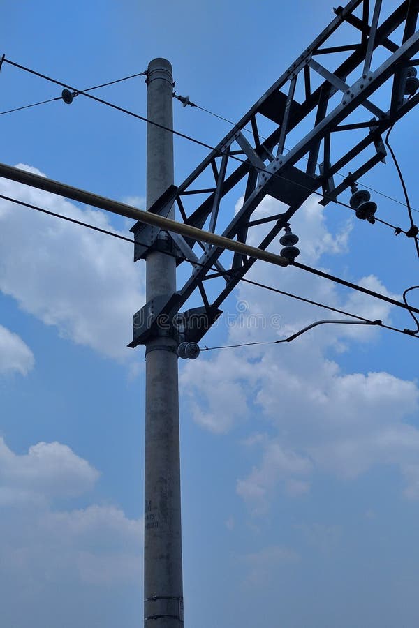 Cable Support Poles with High Voltage Electricity on Modern Railway ...