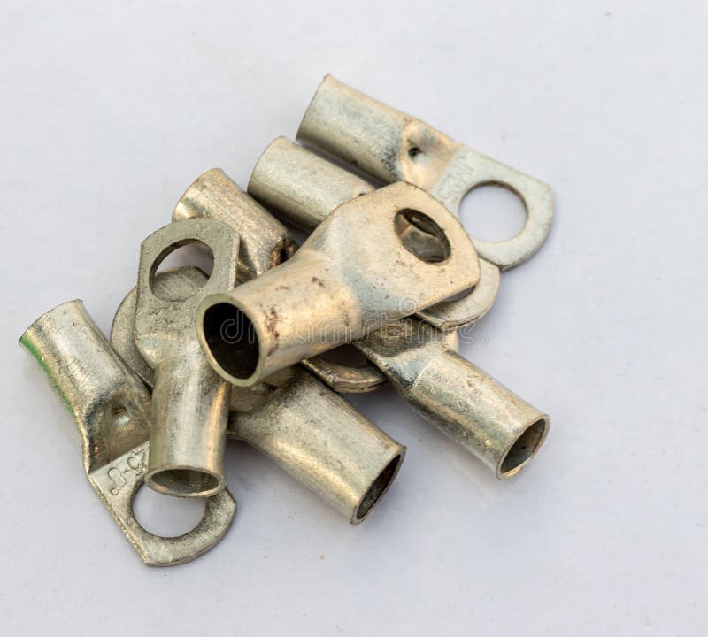Cable Terminal Brass Several Pieces on White Isolated Background Stock ...