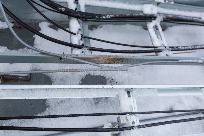 Cable Tray Outside with Telecommunications Cables, Ground Cables, Optic ...