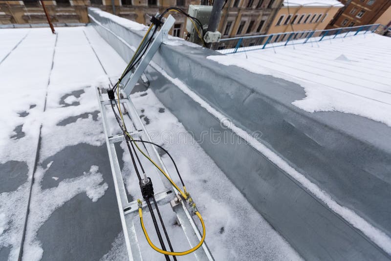 Cable Tray Outside with Telecommunications Cables, Ground Cables, Optic ...