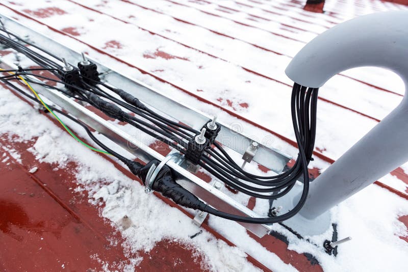 Cable Tray Outside with Telecommunications Cables, Ground Cables, Optic ...