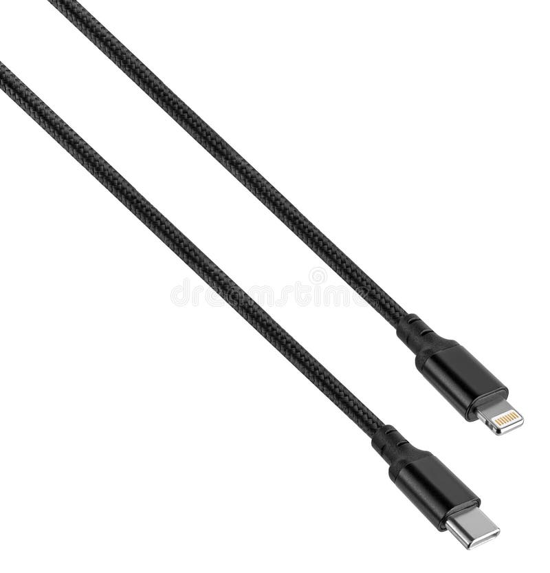 Cable with Type-C Connector and Lightning on a White Background Stock ...