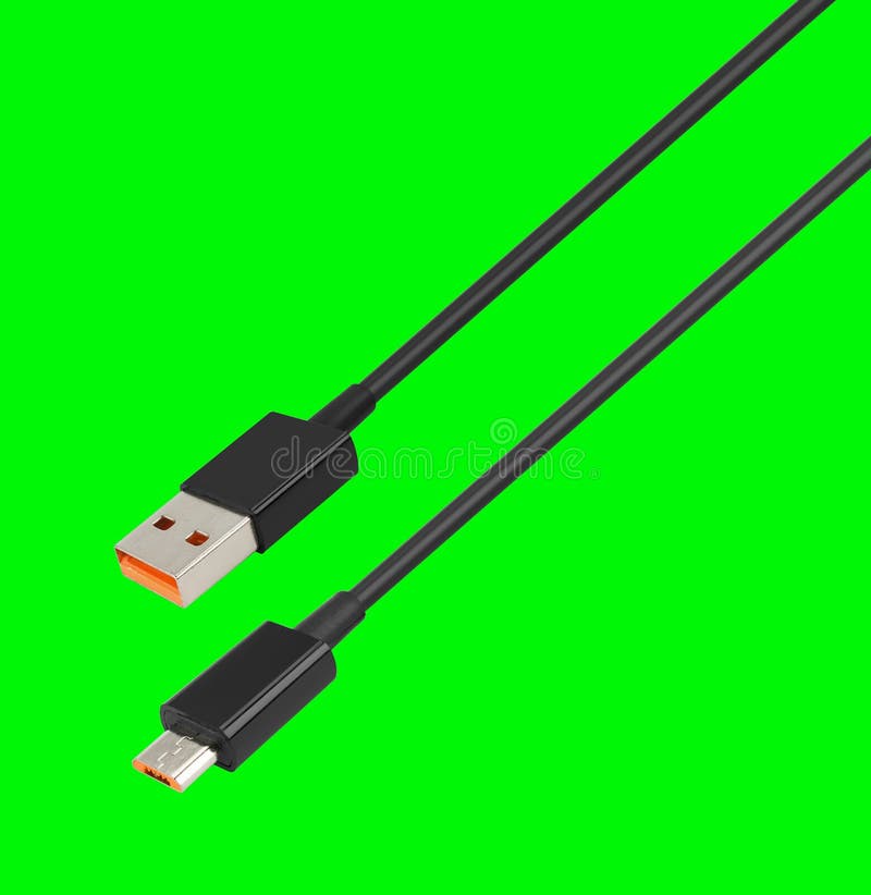 Cable with USB and Micro USB Connector, on a Green Background Stock ...