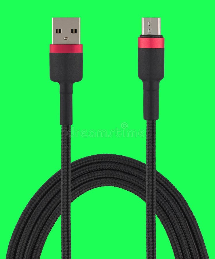 Cable with USB and Micro USB Connector, on a Green Background Stock ...