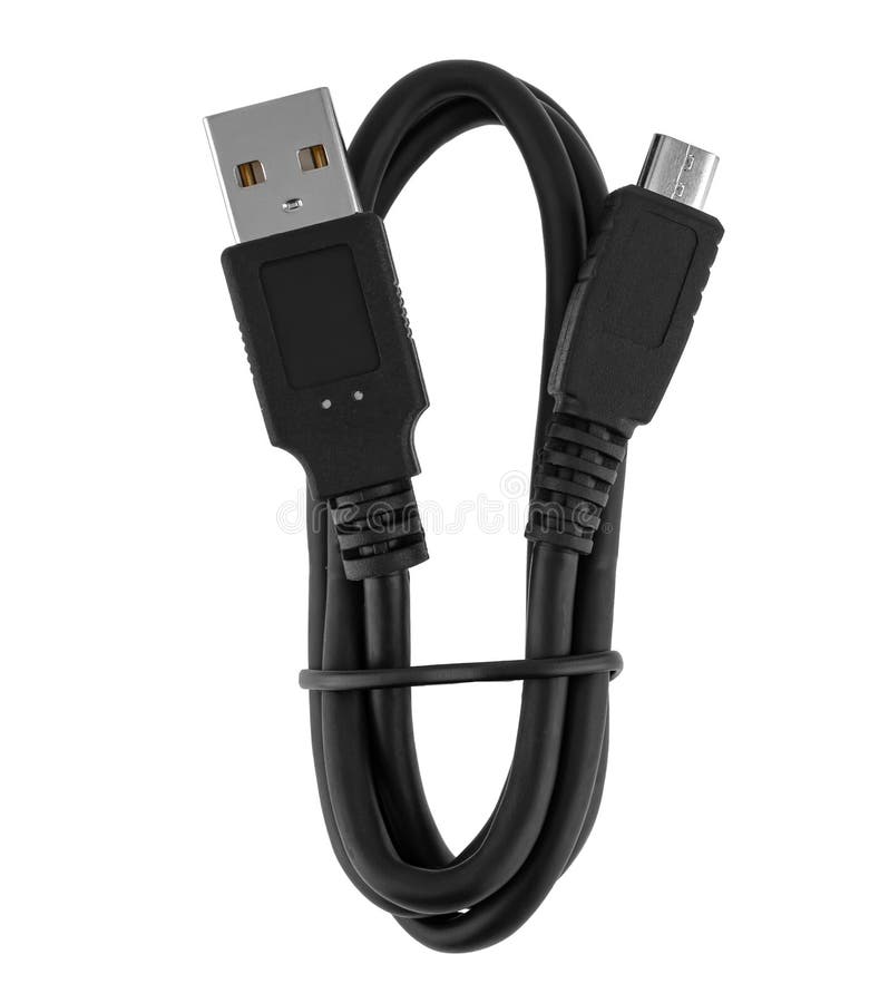 Cable with USB and Micro USB Connector, Insulated on White Background ...