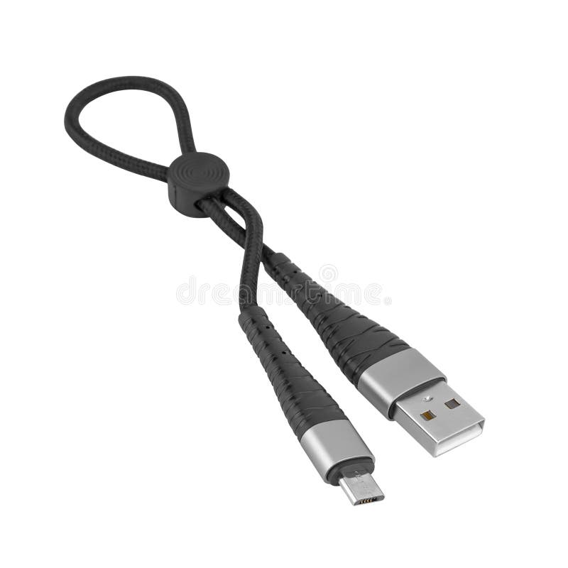 Cable with USB and Micro-USB Connector, Isolated on White Background ...