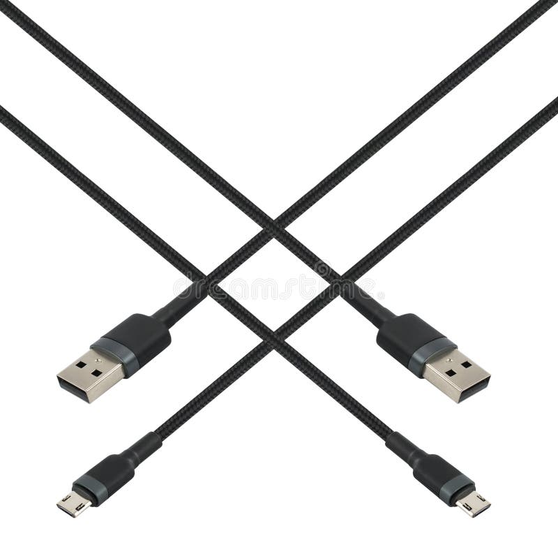 Cable with USB and Micro USB Connector, Isolated on White Background ...